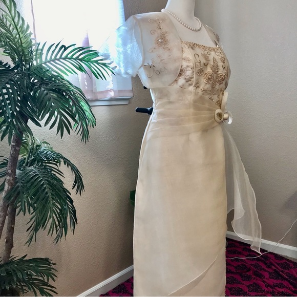 Dresses | Cream Beige Kultura Pinya Organza Filipiniana Mothers Dress W ...